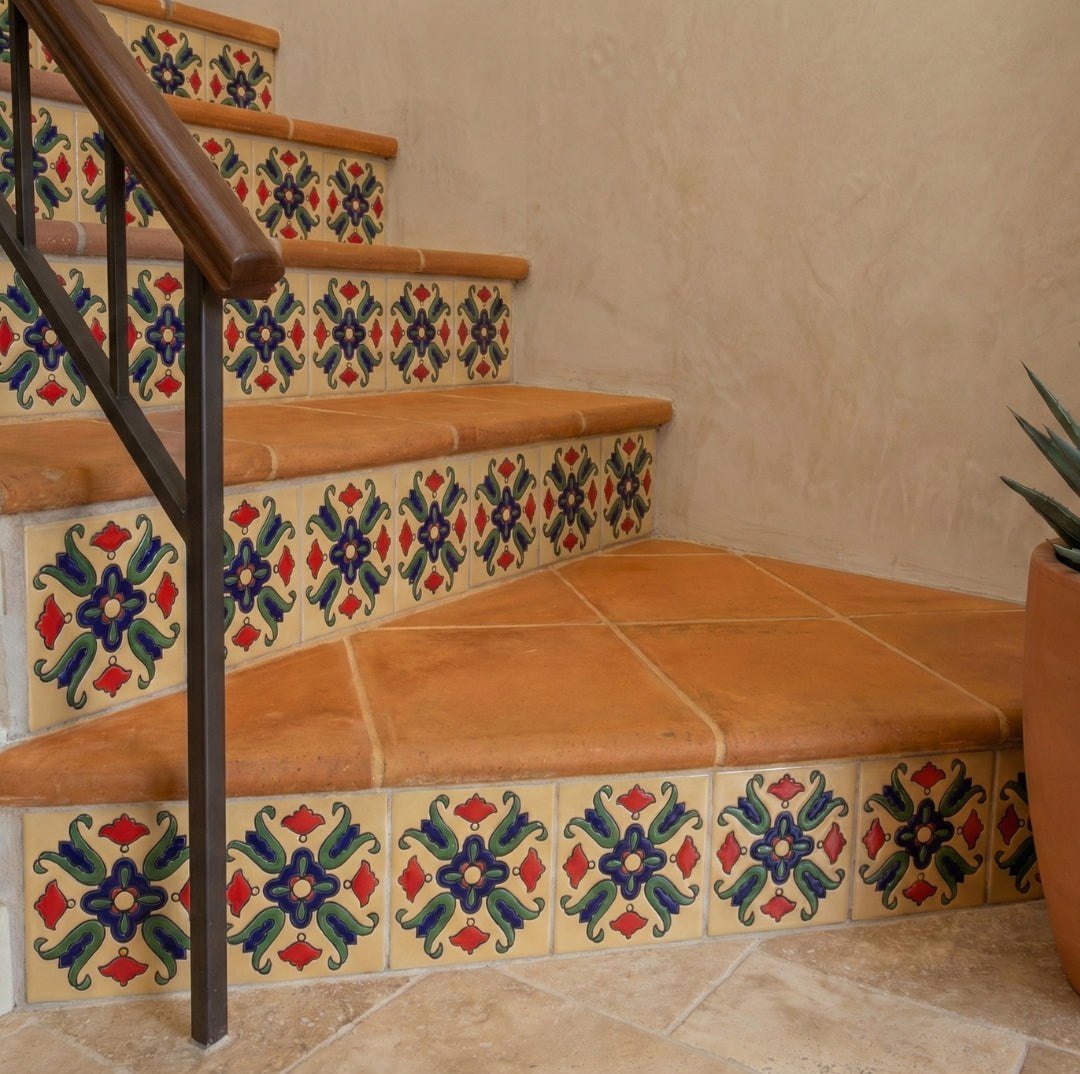 Cotto Sienna Stair Coping – 13x13 Burnt Orange Clay Tile | Clay Imports