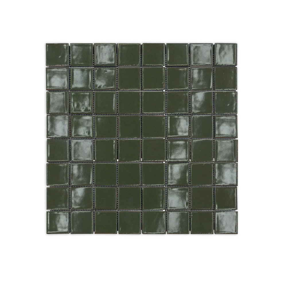 Moss Gloss 1"x1" Square Meshed l Mosaic Tile l Clay Tile l Low ...
