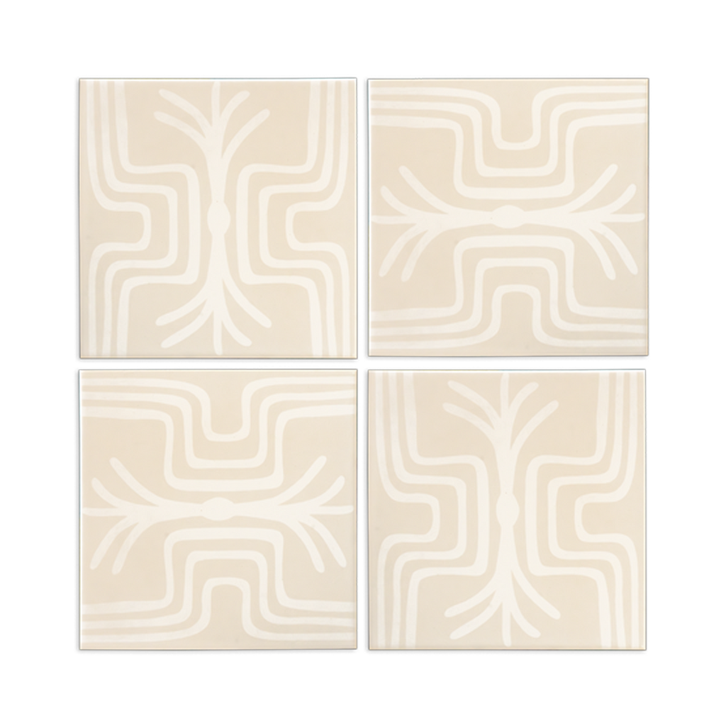 Square Pattern Fringe Dew White 8" by 8" Tile - Clay Imports Online Store