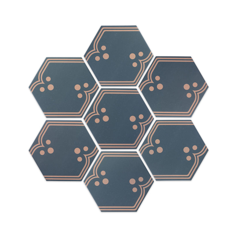 Unique Pattern Hexagon Tile - Pomelo Midnight Fresa 8" - Clay Imports ...