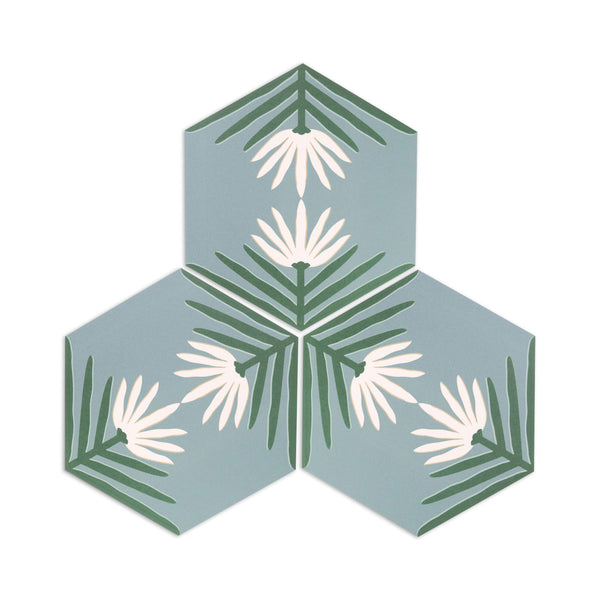 Lotus Tile – Cantina Blue Hex | Tropical Tile | Clay Imports
