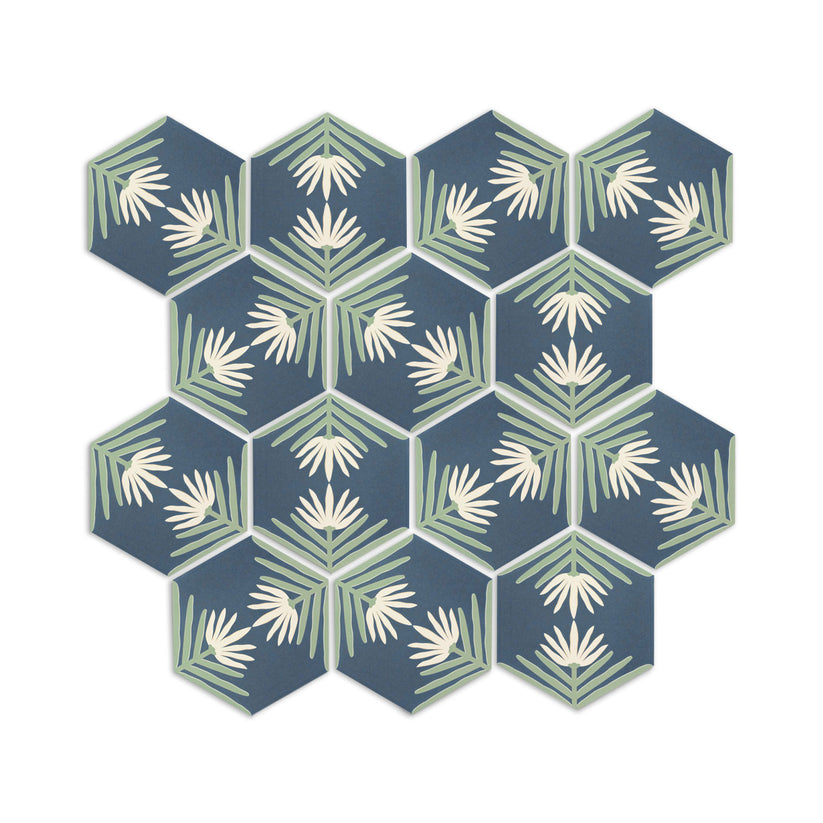 Lotus Tile – Midnight Blue Hex | Floral Hand-Painted Tile | Clay Imports
