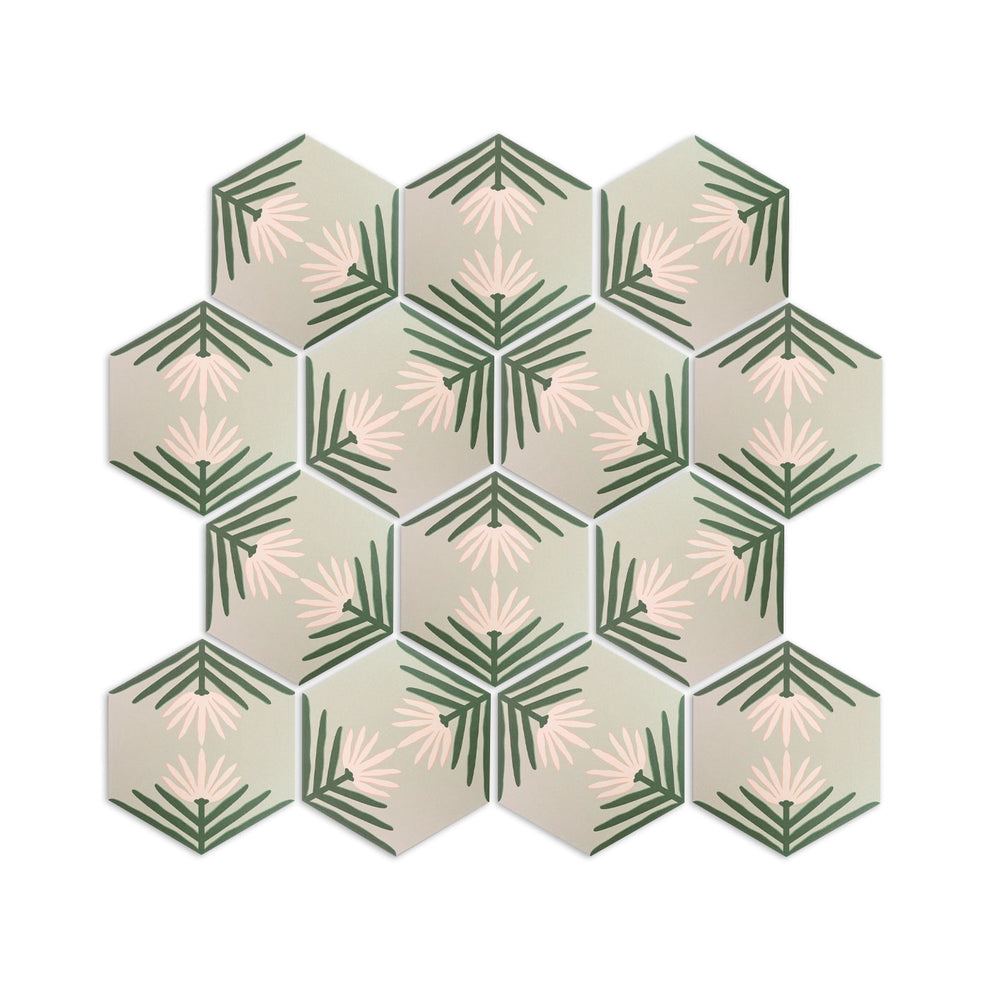 Lotus Tile – Peyote Green Hex | Botanical Tile | Clay Imports