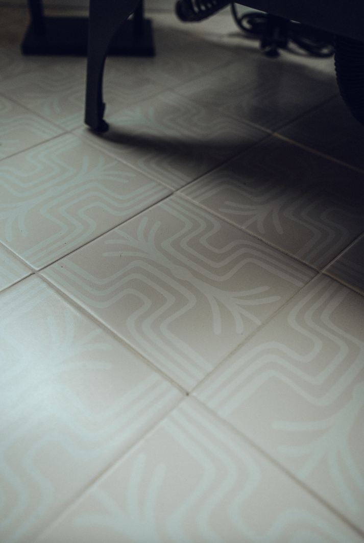 Square Pattern Fringe Dew White 8" by 8" Tile - Clay Imports Online Store