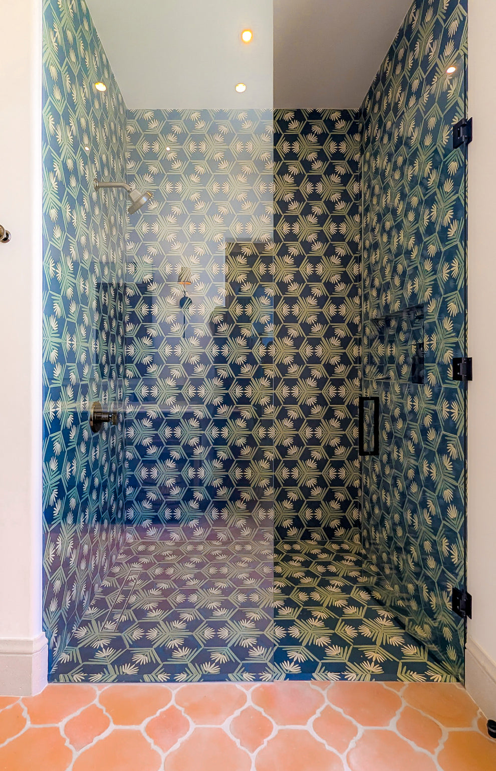 Lotus Tile – Midnight Blue Hex | Floral Hand-Painted Tile | Clay Imports