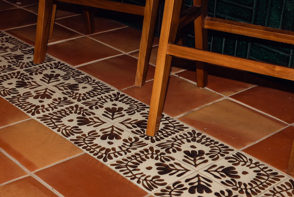 Square Pattern Sprig Vocho Black 8" by 8" Tile - Clay Imports Online Store