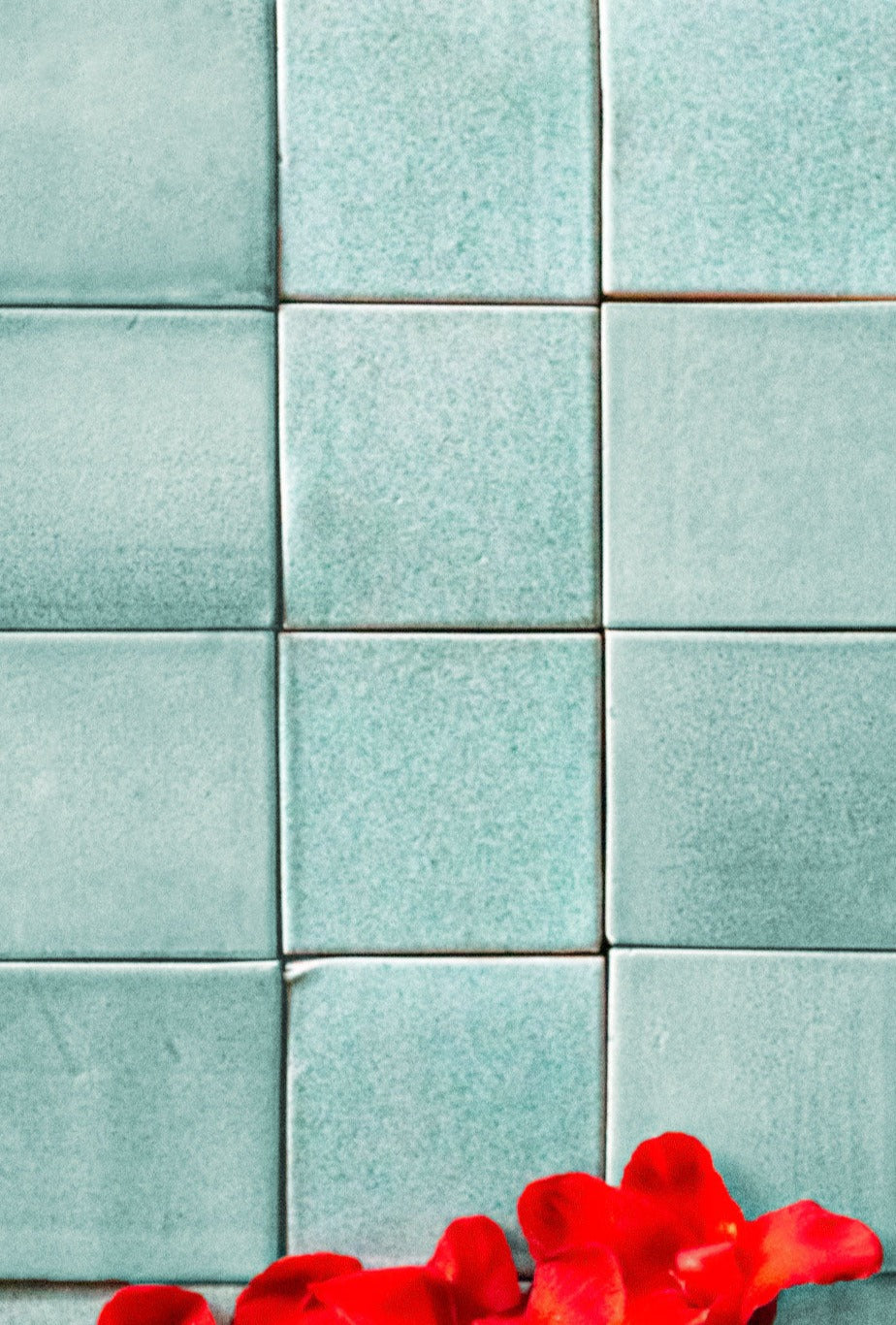 Zellige Tile - Square - Light Green 4"x4" - Gloss Finish - Clay Imports