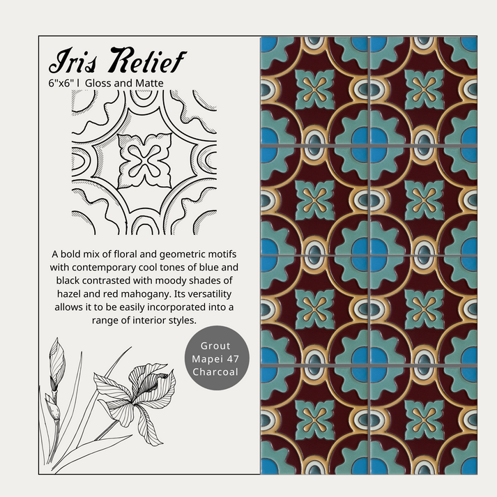 Relief Iris Tile 6" x 6" - Clay Imports - Shop Online
